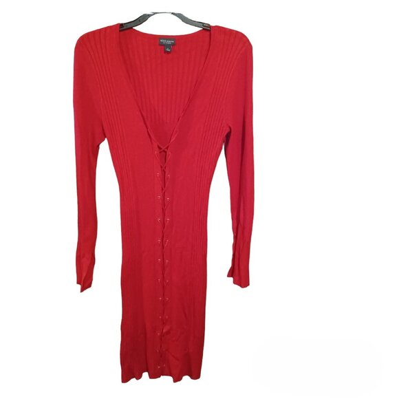 BOLD elements | Dresses | Bold Elements Cut To Curve Red Ribbed Sweater ...